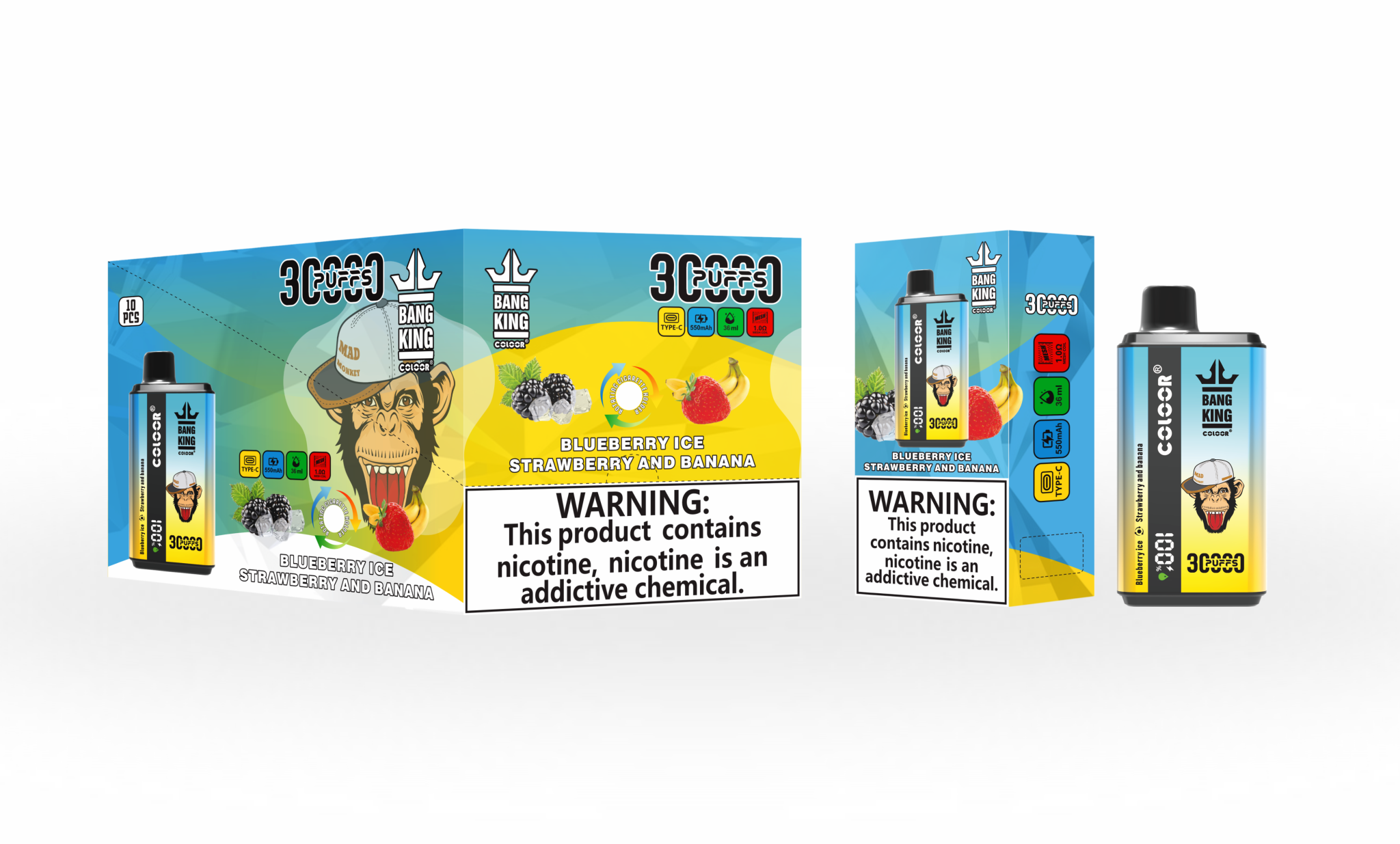 Expérience 30000 Puffs e-cigarettes jetables pur plaisir Blueberry Ice ...