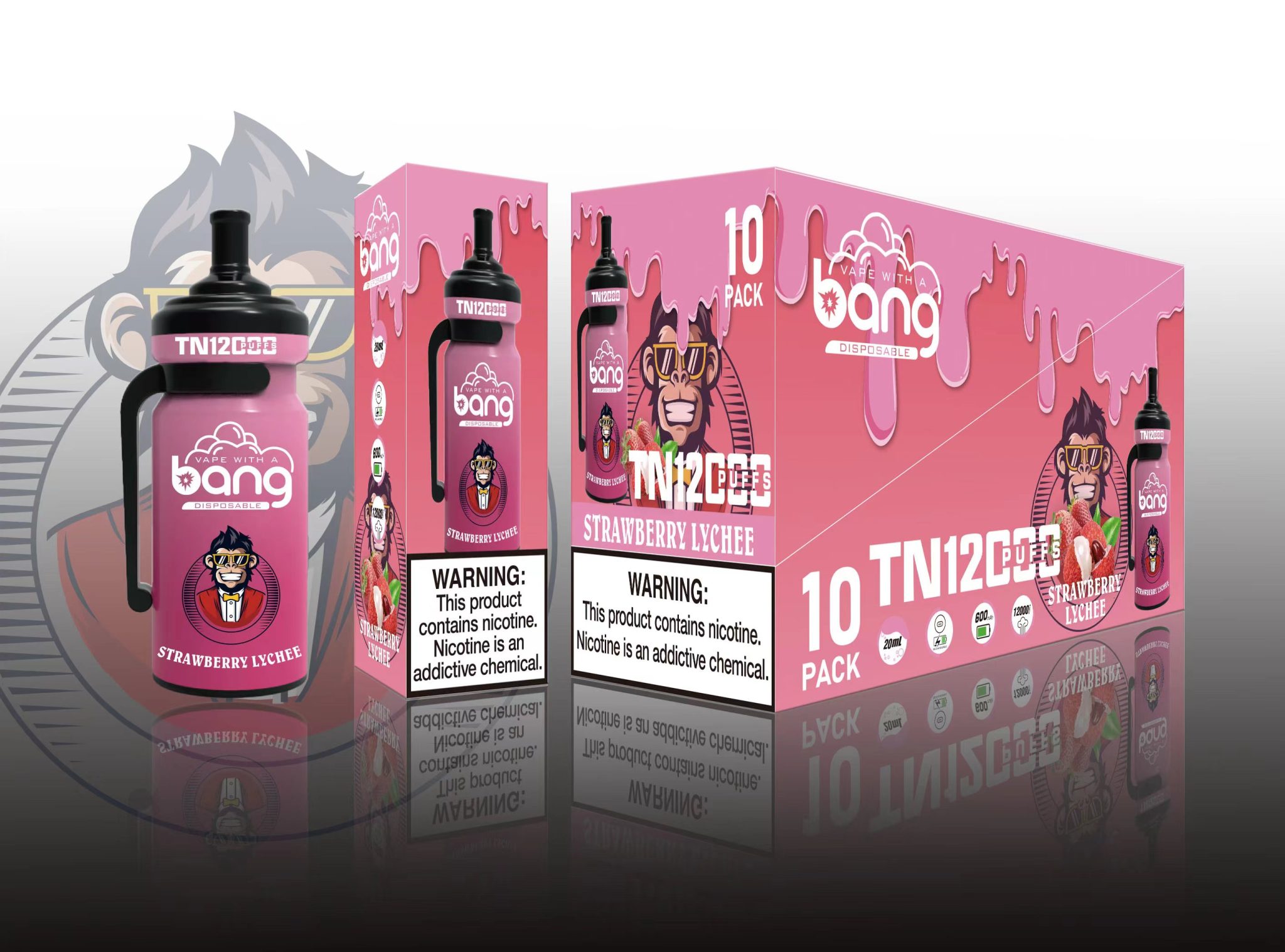 STRAWBERRY LYCHEE BANG TN12000 PUFFS bietet 12000 genussvolle Züge mit ...